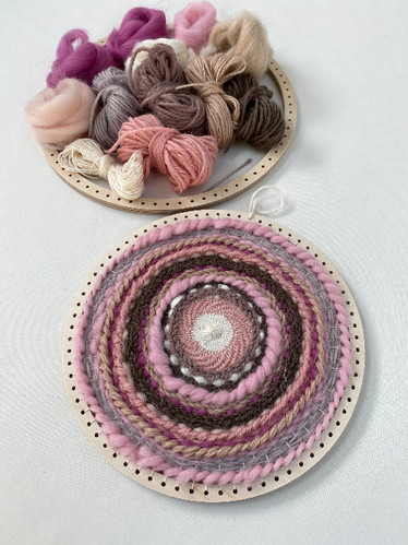 circular weaving loom kit | craft kit | pink woven circle