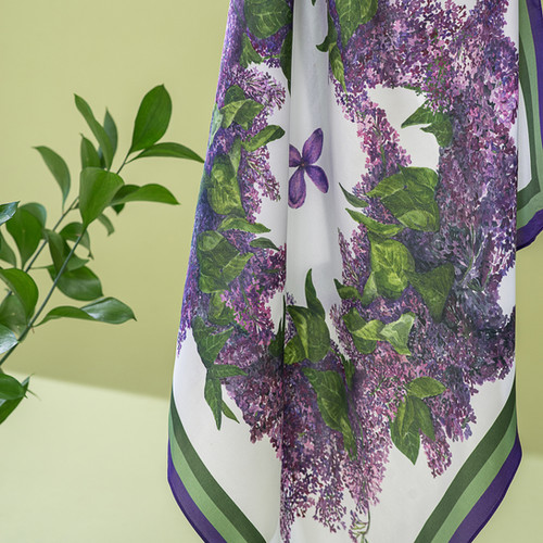 Esarfa de Matase Flori Liliac 70x70 cm | Maria Costake