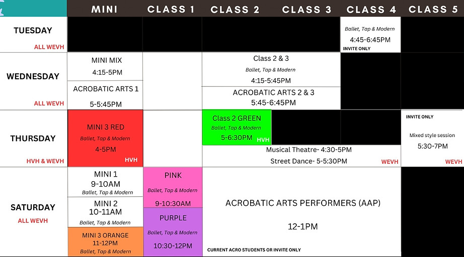 Timetable | Yasmin Amber School Of Dance
