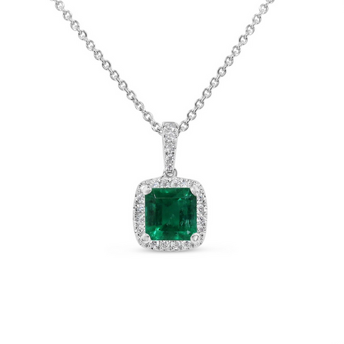 COLOMBIAN STEP CUT EMERALD & DIAMOND HALO PENDANT NECKLACE 18KTWG 1 ...