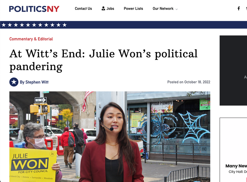 Politics NY: At Witt’s End: Julie Won’s political pandering