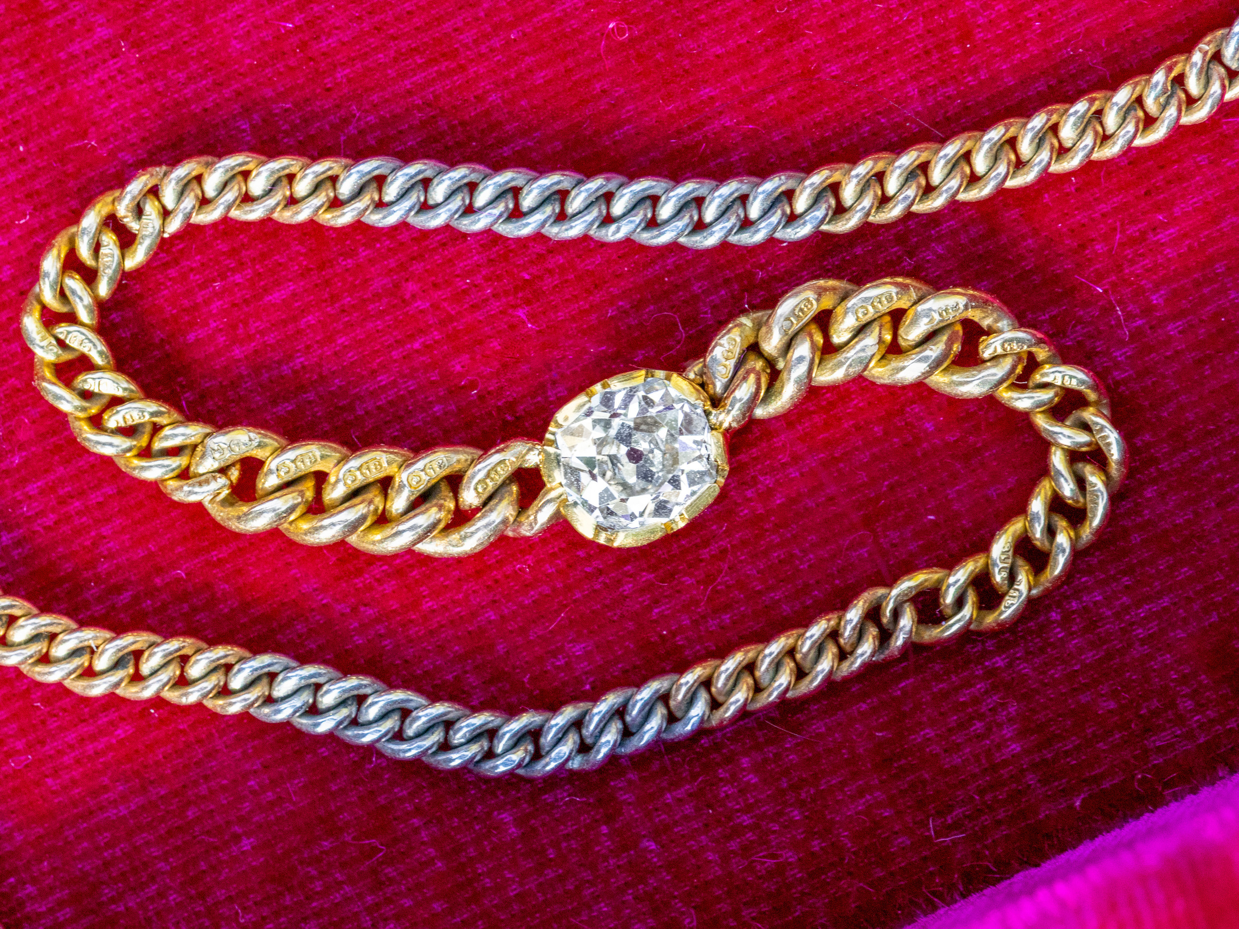 Antique 18ct Gold & Platinum Chain with GIA Certified 1.10ct Old Mine ...