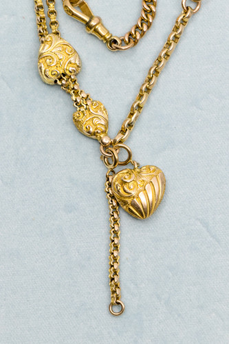 Antique 9ct Gold Mixed-Link Chain Necklace With Sliding Heart Terminal ...