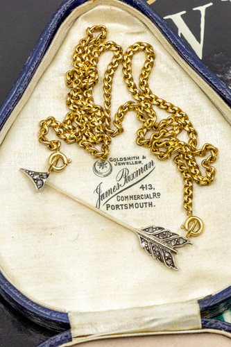 Antique Diamond Arrow Extender And 18ct Gold Curved Mariner Link Chain ...