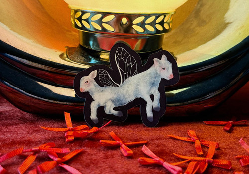 Illustrated Aesthetic Vinyl Flying Two Headed Lamb Sticker | Studio ...