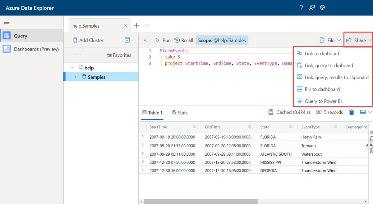 Quickstart: Query data in Azure Data Explorer Web UI