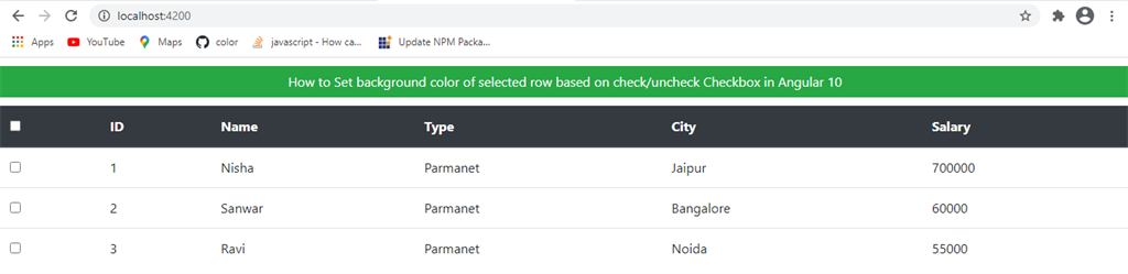 How To Set Background Color Of A Selected Row Based On Checkingunchecking Checkbox In Angular 10