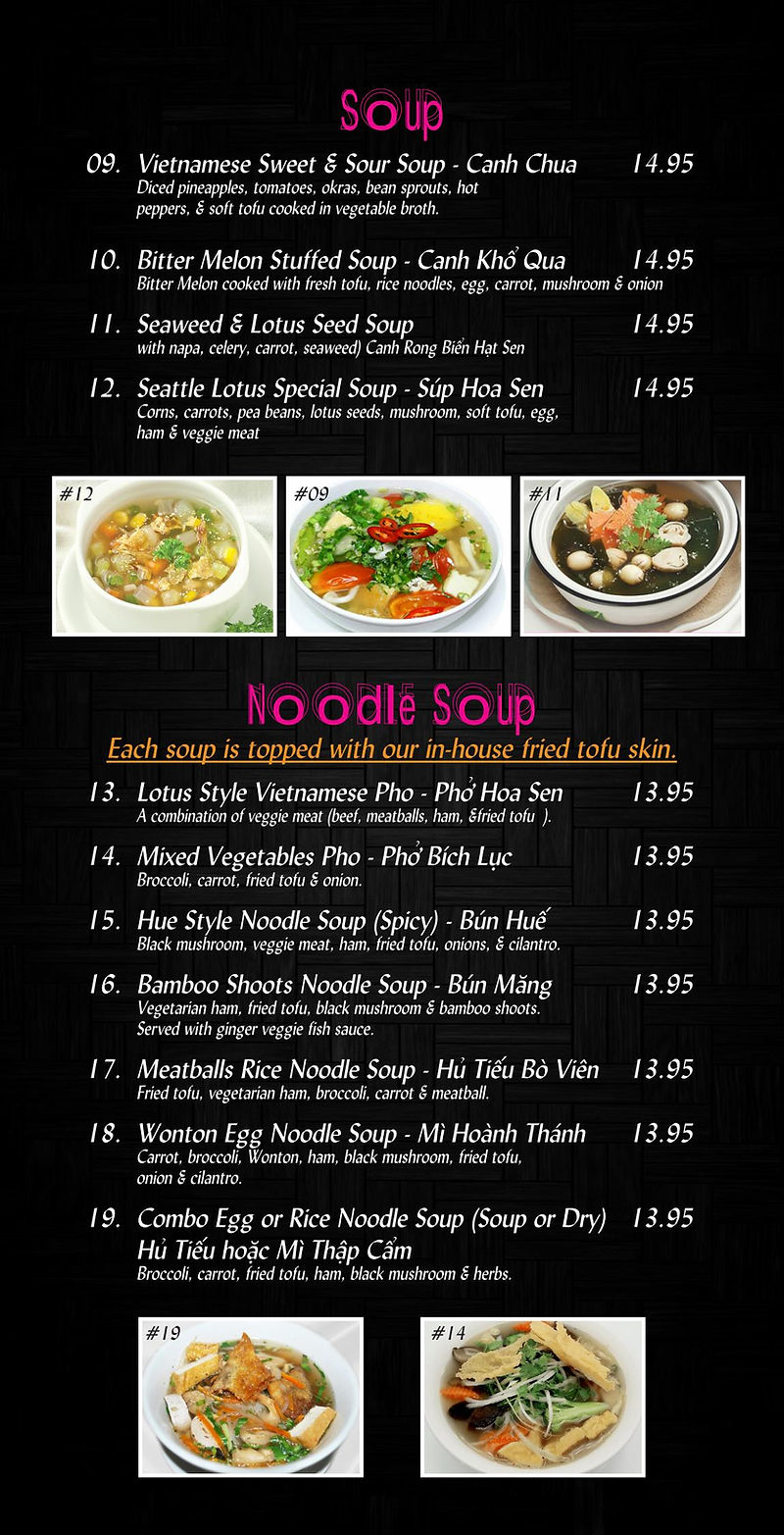 Seattle Lotus Vegetarian Restaurant Menu