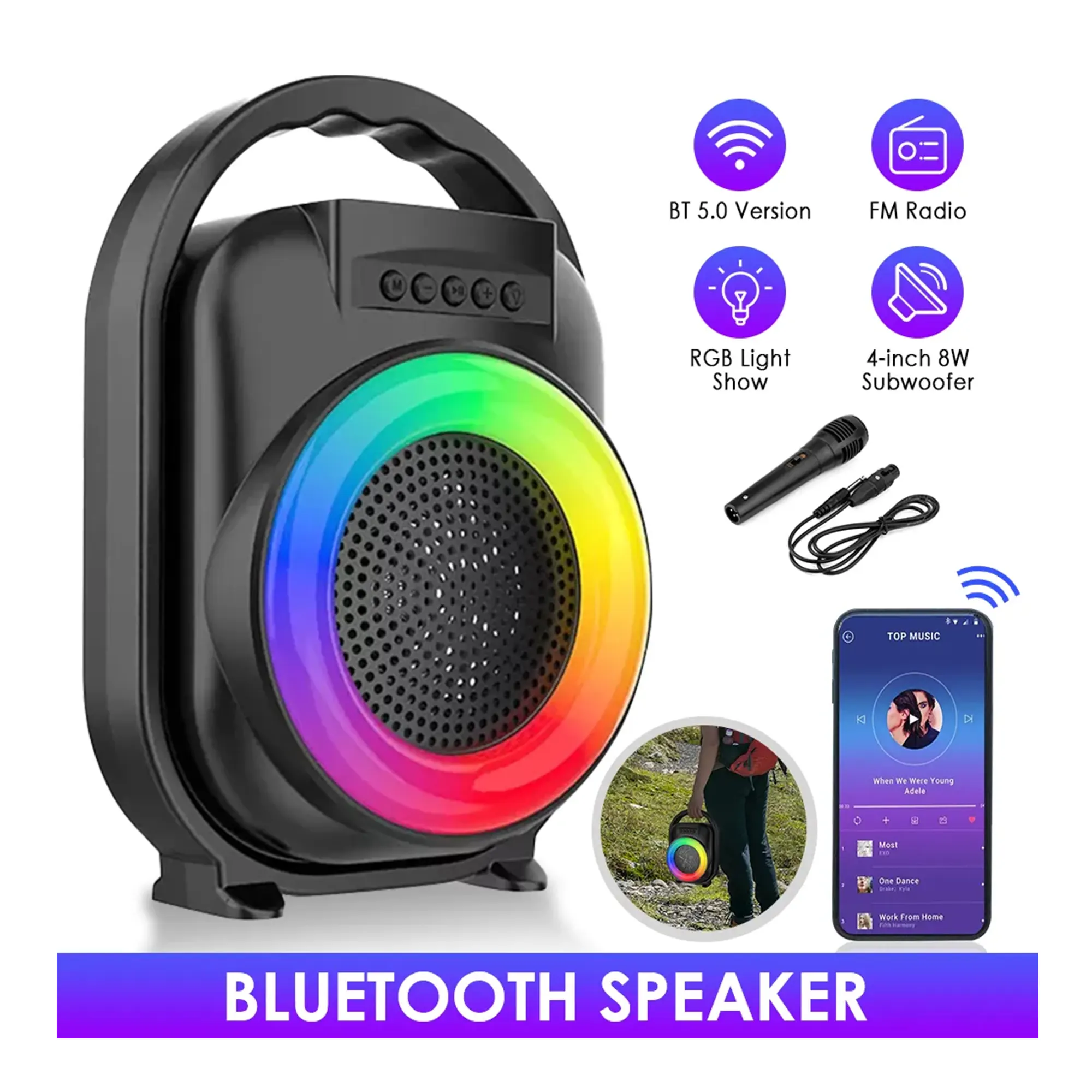 Port Speaker 8W 4 Inch Fm Bt Tf Usb Led Aux Remote ...
