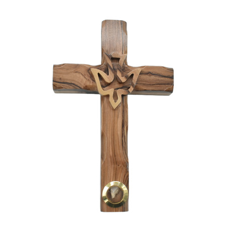 6" Holy Spirit Cross, Olive Wood Cross, Wooden Wall Cross with Dove ...