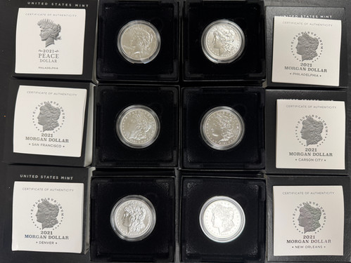 2021 US Mint 1 oz Silver Morgan and Peace Dollar Full 6-coin Set with ...