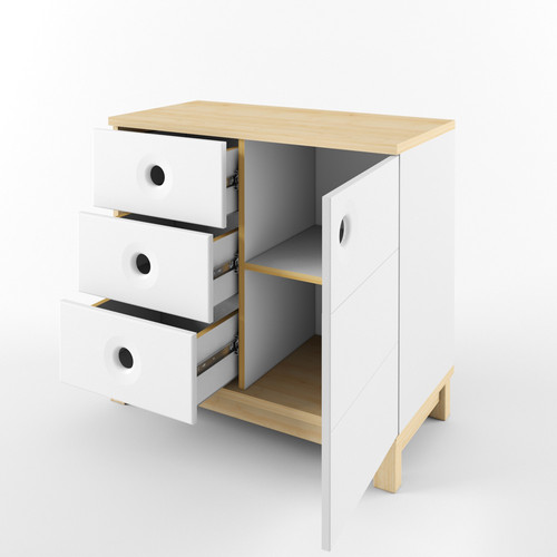 Koka kumode ar 3 atvilktnēm un durvi | illo Wood