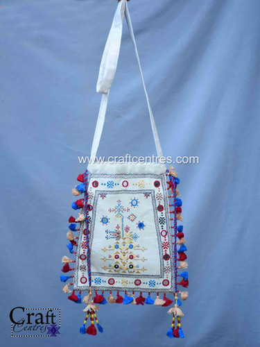 White Potli Bag Of Kutch Soof hand Embroidery chb092