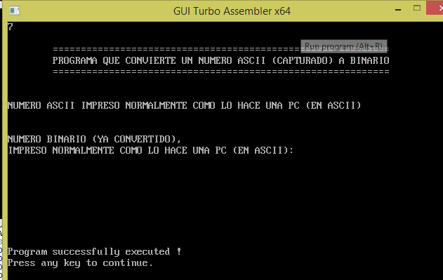 PROGRAMAS EN TURBO ASSEMBLER CON SU EJECUCIÓN