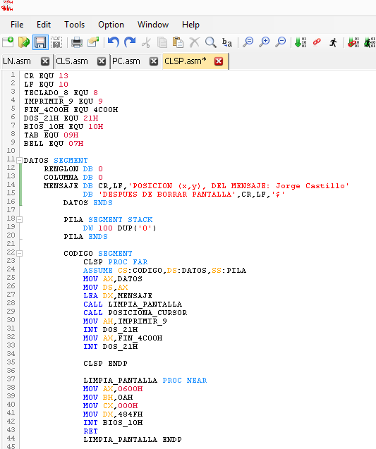 PROGRAMAS EN TURBO ASSEMBLER CON SU EJECUCIÓN