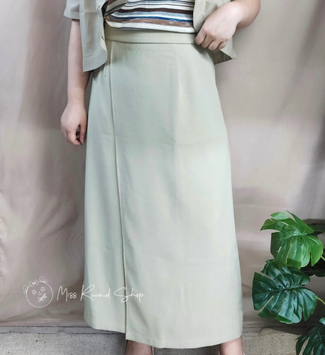 不規則後橡筋腰中長裙 AS3470 | Miss Round Shop HK