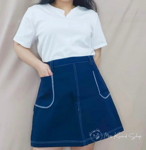 雙口袋明線A字裙 TS1905 | Miss Round Shop HK