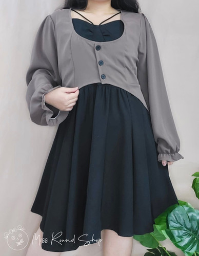 假兩件A字鏤空連身裙#TO2901 | Miss Round Shop HK