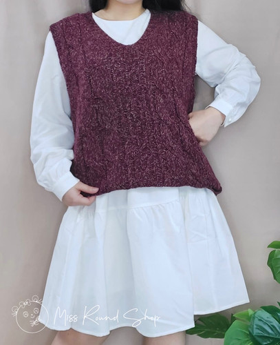 混織V領背心＃TT2893 | Miss Round Shop HK