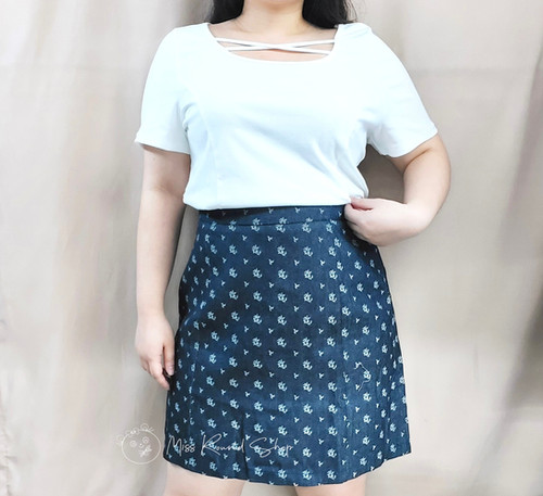 碎花後橡筋腰牛仔裙AS3479 | Miss Round Shop HK