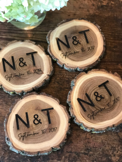 Personalized Rustic Wood Coaster, Wedding Favors, Personalized Wedding ...