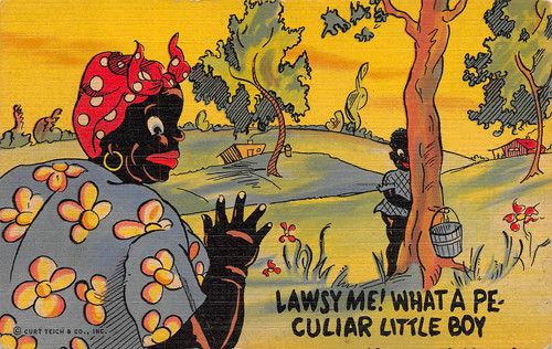 Boy peeing behind tree | postcard-arch