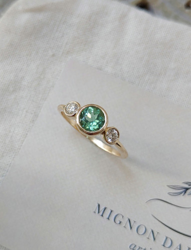 Mint Tourmaline and Diamonds in 9ct Gold Ring | Mignon Daubermann