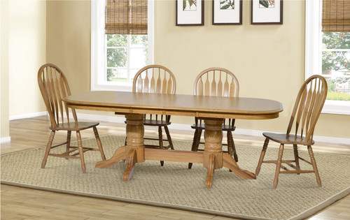 6084-LAMINATED DOUBLE PEDESTAL DINING TABLE W/2-12" LEAVES, BOARD ...