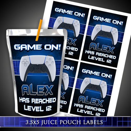 Gaming Gamer PlayStation or Xbox Juice Pouch Labels Blue | Red Velvet ...