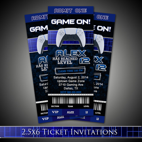 PlayStation or Xbox Gaming Gamer Party Invitation Blue | Red Velvet Parties