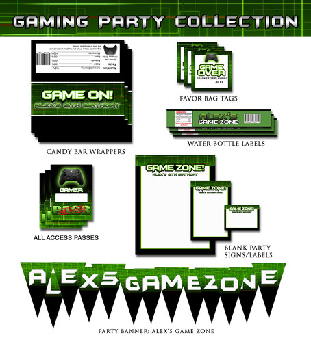 Gaming Gamer Party Pack Xbox PlayStation Green | Red Velvet Parties