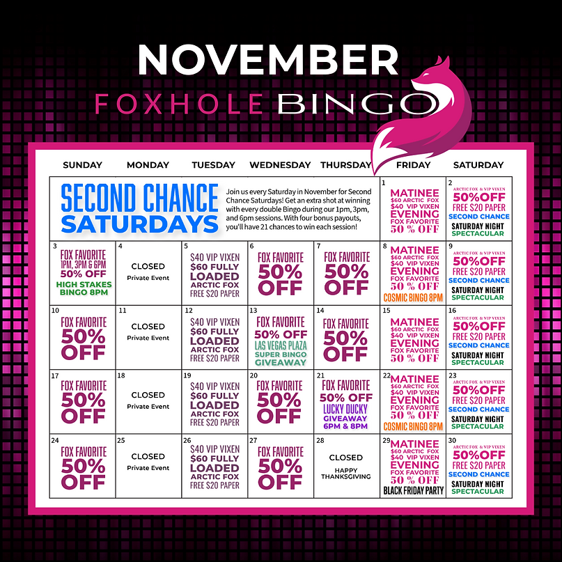 SPECIALS | Foxhole Bingo Lounge