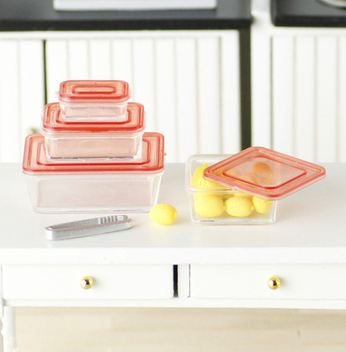 Red Food Containers Set of 4 | Miniature Living
