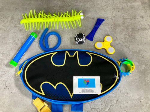 Batman Rucksack Filled with Sensory Items | alissensoryboxes