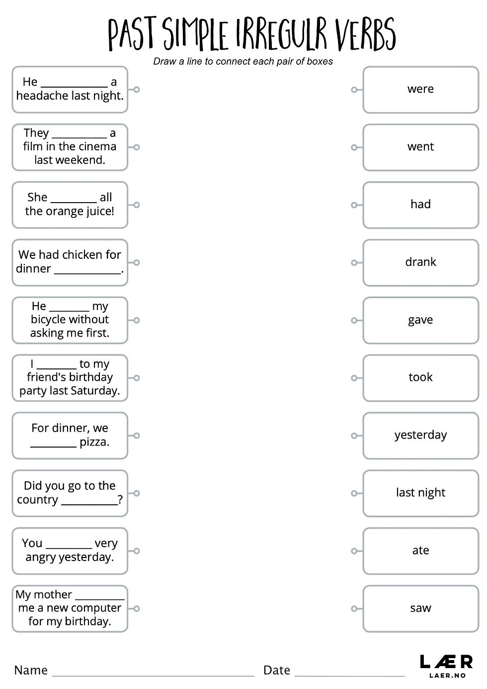Past Irregular Verbs - Draw a line