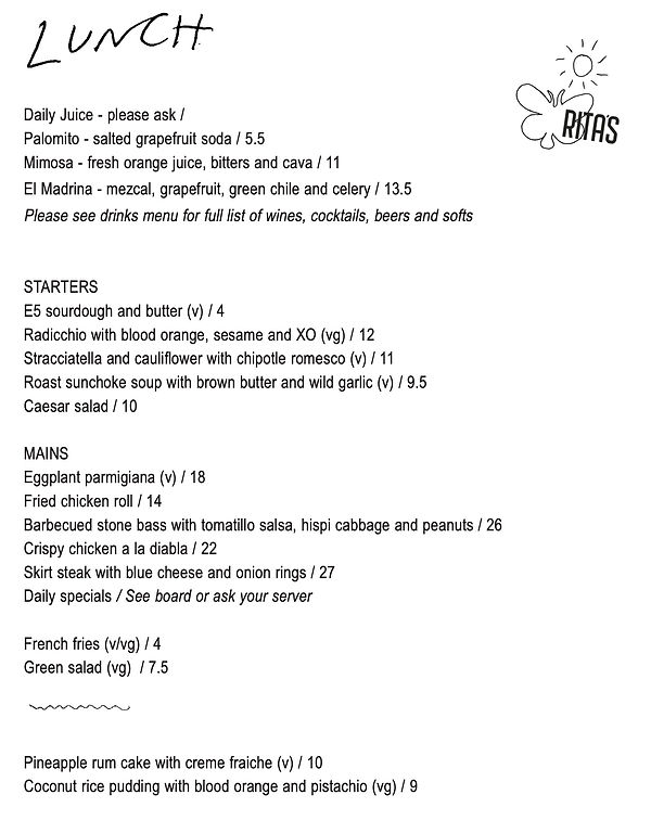 MENUS | Ritas Dining