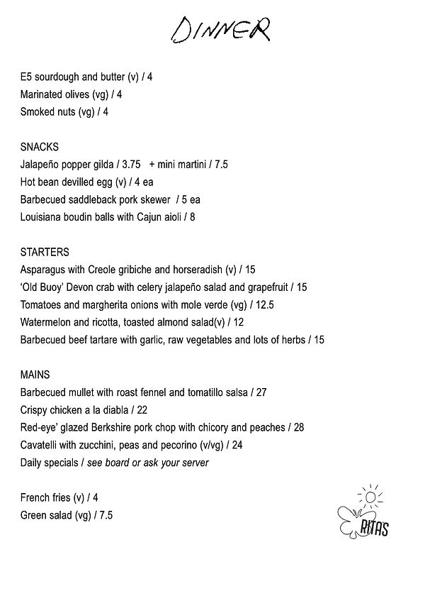 MENUS | Ritas Dining