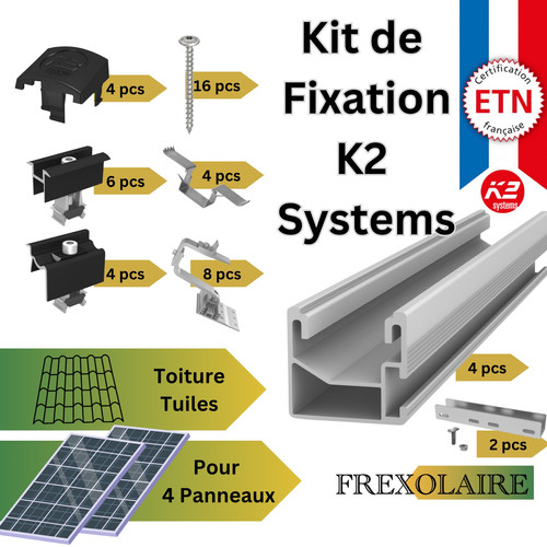 Kit de fixation K2 systems pour une rangée de 4 panneaux sur toiture en tuiles H | FreXolaire