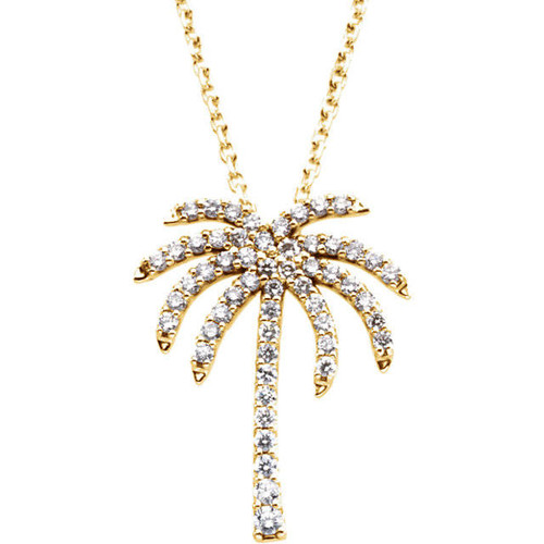 14K White Or Yellow Gold Diamond Palm Tree Necklace: Variations ...