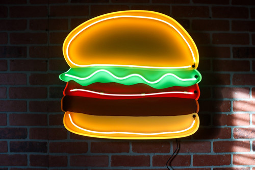 LARGE Hamburger Faux Neon Sign Steel | Luminary Signs