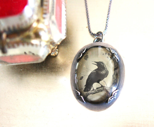 Crow Ambrotype Captured In Camera Onto Underside of Domed Glass Set In ...