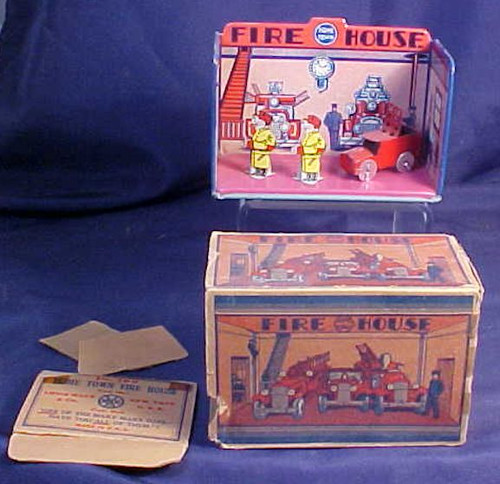 Marx Home Town Fire House Tin Toy Original Box | Walnut Manor Antique
