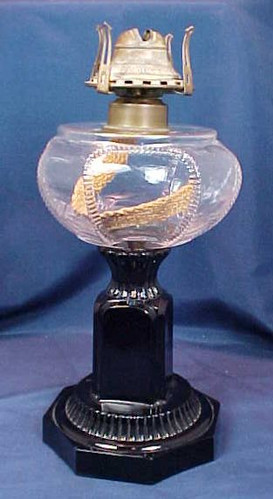 Findlay Crown Pattern with Black Base Kerosene Lamp | Walnut Manor Antique