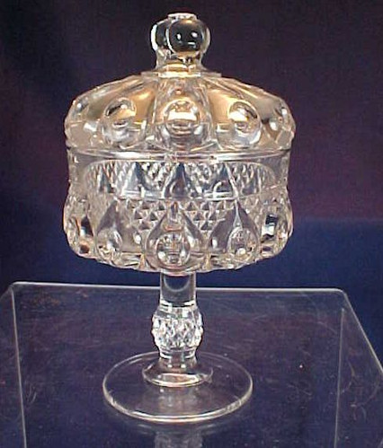 EAPG Findlay Glass Bulls Eye Diamond Point Compote & Lid Miniature ...