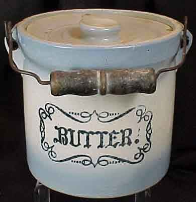 Blue/White Stoneware Butter Crock with Lid and Handle | Walnut Manor ...