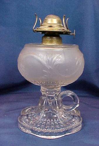 Findlay Glass Plume Font Fingerhold Lamp | Walnut Manor Antique