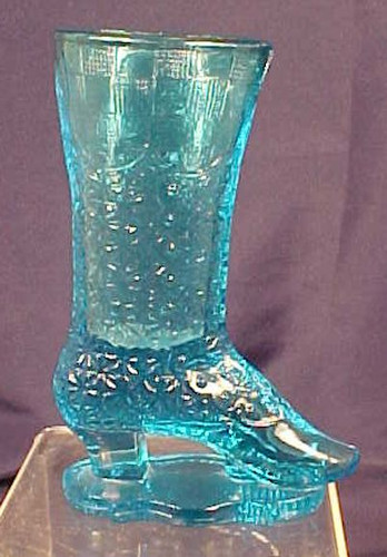 EAPG Findlay Glass Blue Fine Cut Bouquet Holder Boot | Walnut Manor Antique