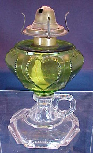 Findlay Glass Two Tone Green Clear Sweetheart Fingerhold Lamp | Walnut ...