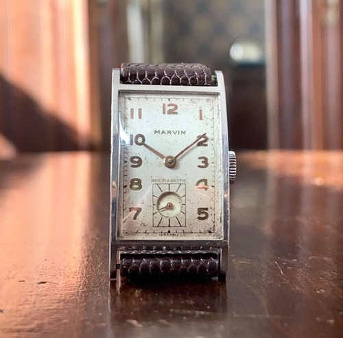 Art Deco Boxed 1930s Marvin tank watch, stainless case, cal 640 ...