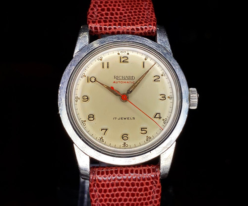 1950s Richard Automatic Steel Beefy lug watch 34.5mm case, signed crown ...